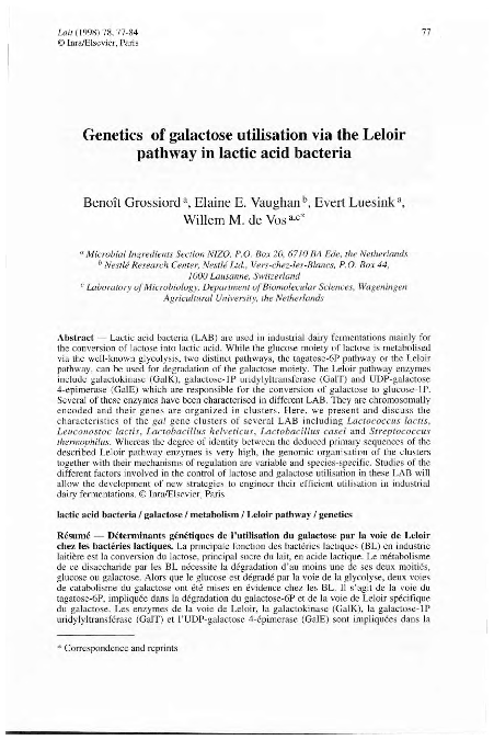 (PDF) Genetics of galactose utilisation via the Leloir pathway in ...