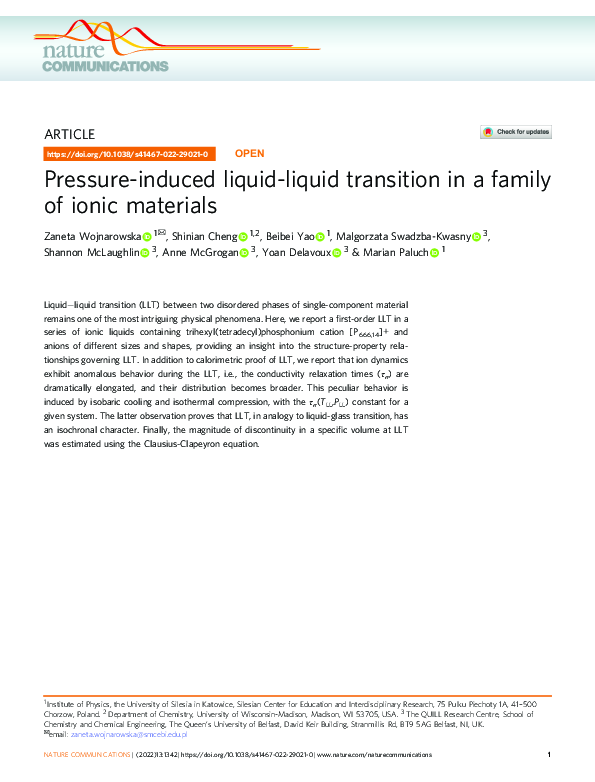 (PDF) Pressure-induced liquid-liquid transition in a family of ionic materials
