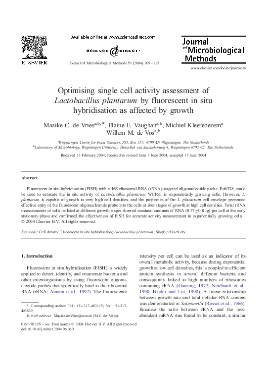 (PDF) Optimising single cell activity assessment of Lactobacillus plantarum by fluorescent in ...