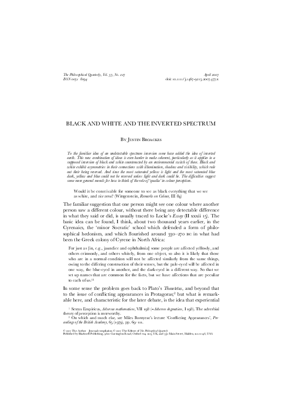 (PDF) Black and White and the Inverted Spectrum | Justin Broackes ...