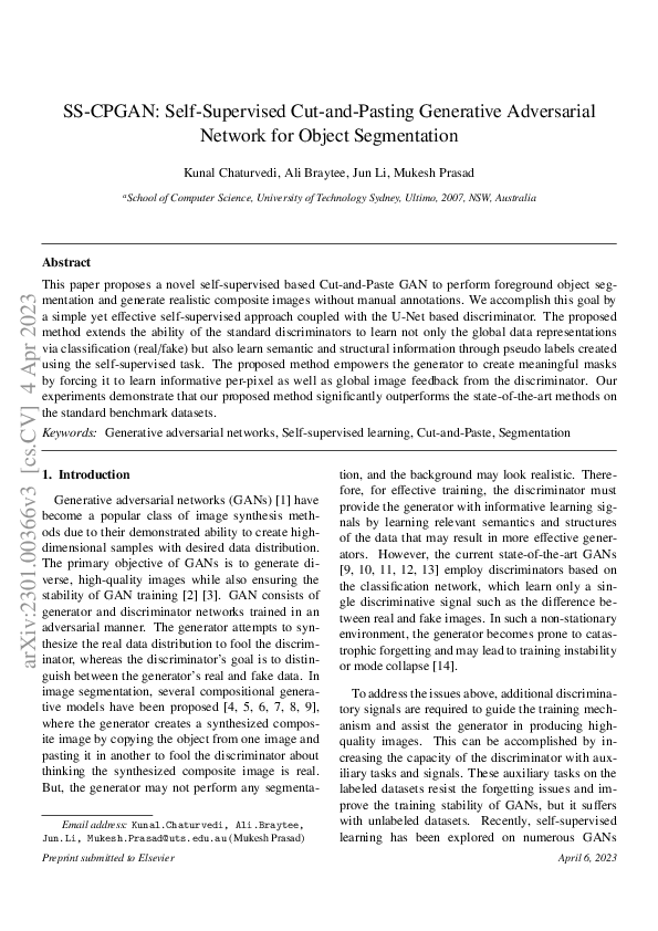 (PDF) Self-Supervised Object Segmentation with a Cut-and-Pasting GAN