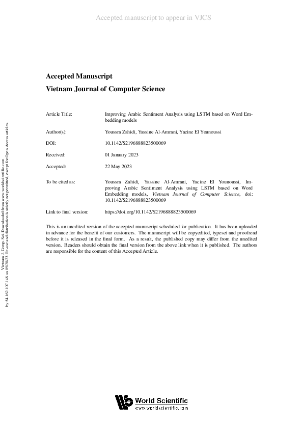 Pdf Improving Arabic Sentiment Analysis Using Lstm Based On Word Embedding Models