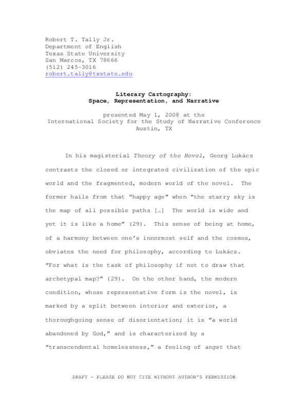 (PDF) Literary Cartography: Space, Representation, and Narrative