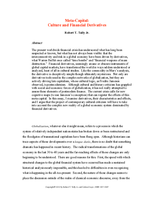 (PDF) Meta-Capital: Culture and Financial Derivatives