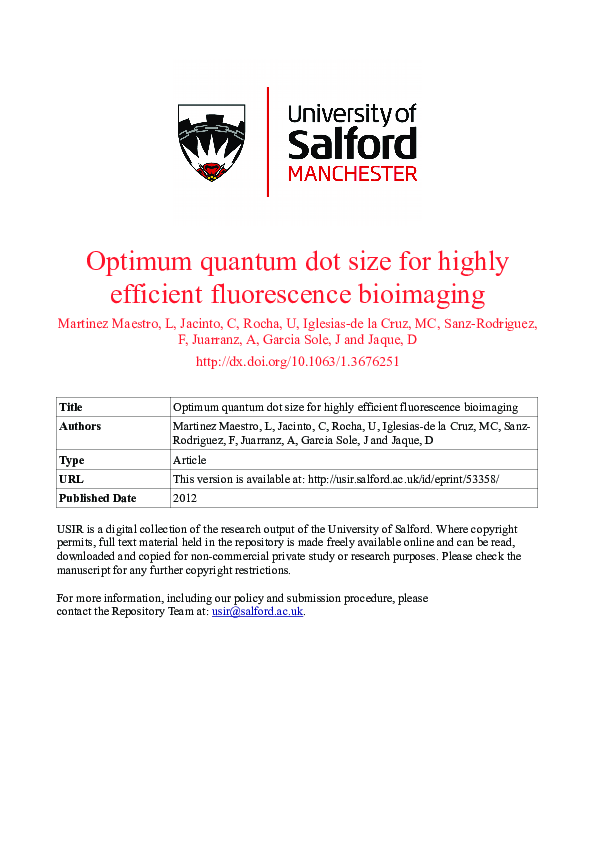 (PDF) Optimum quantum dot size for highly efficient fluorescence bioimaging | Ueslen Rocha ...
