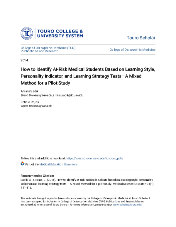 (PDF) How to Identify At-Risk Medical Students Based on Learning Style ...