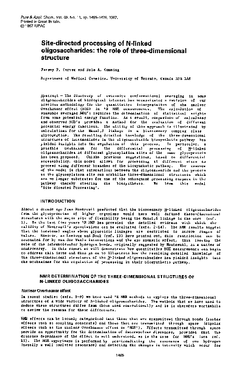 (PDF) Site-directed processing of N-linked oligosaccharides: the role of three-dimensional structure