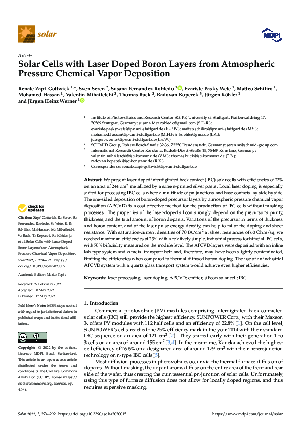 (PDF) Solar Cells with Laser Doped Boron Layers from Atmospheric ...