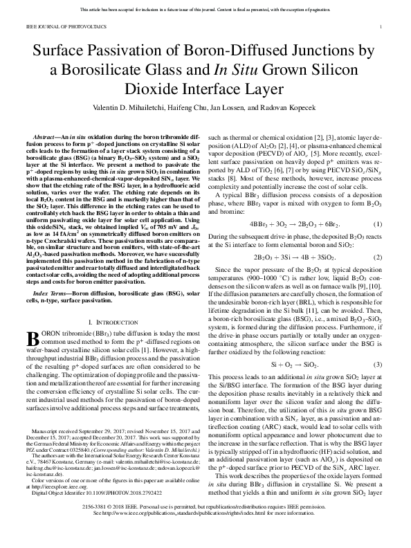 (PDF) Surface Passivation of Boron-Diffused Junctions by a Borosilicate ...