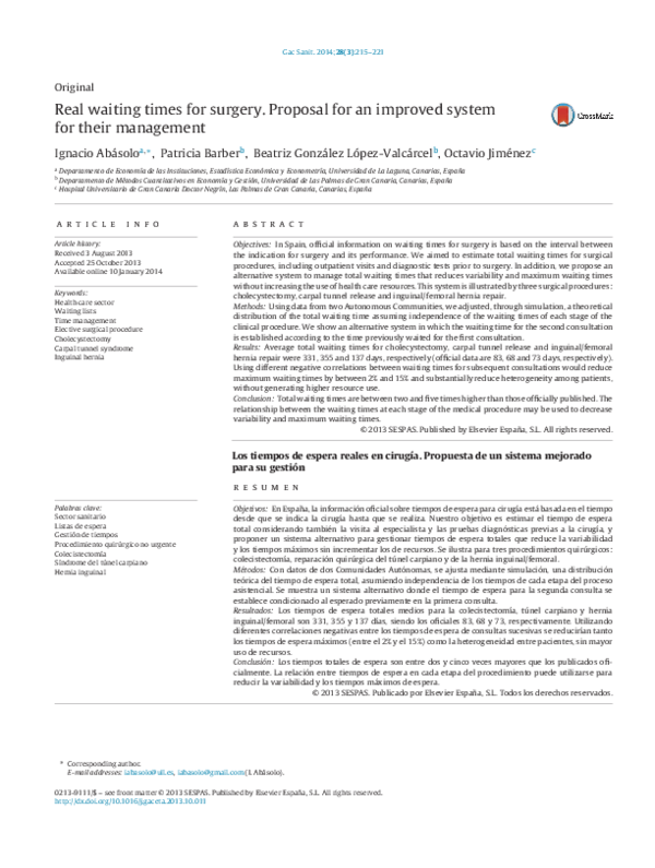 (PDF) Real waiting times for surgery. Proposal for an improved system ...