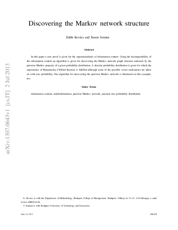 (PDF) Discovering the Markov network structure