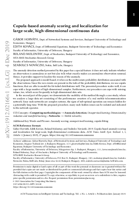 (PDF) Copula-Based Anomaly Scoring and Localization for Large-Scale, High-Dimensional Continuous ...