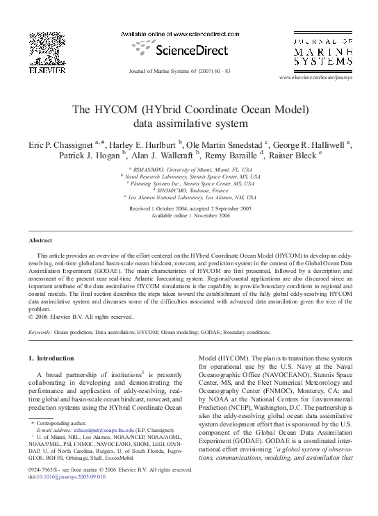 (PDF) The HYCOM (HYbrid Coordinate Ocean Model) data assimilative system