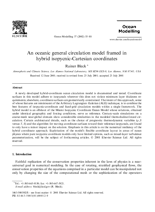 (PDF) An oceanic general circulation model framed in hybrid isopycnic ...