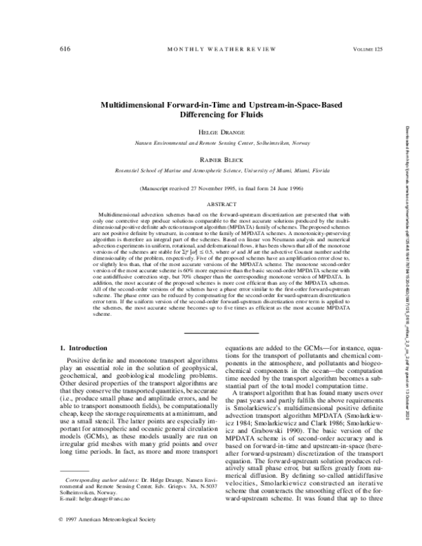 Pdf Multidimensional Forward In Time And Upstream In Space Based Differencing For Fluids