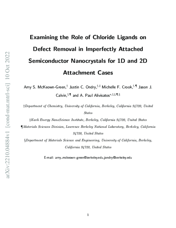 (PDF) Examining the Role of Chloride Ligands on Defect Removal in Imperfectly Attached ...