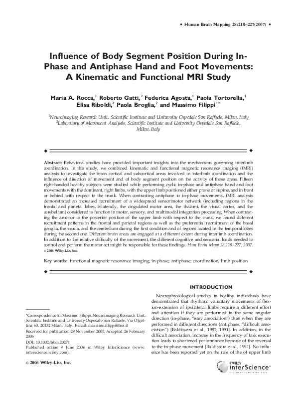 (PDF) Influence of body segment position during in-phase and antiphase hand and foot movements ...