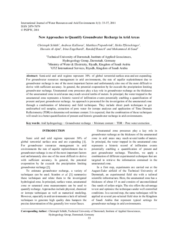 Pdf New Approaches To Quantify Groundwater Recharge In Arid Areas