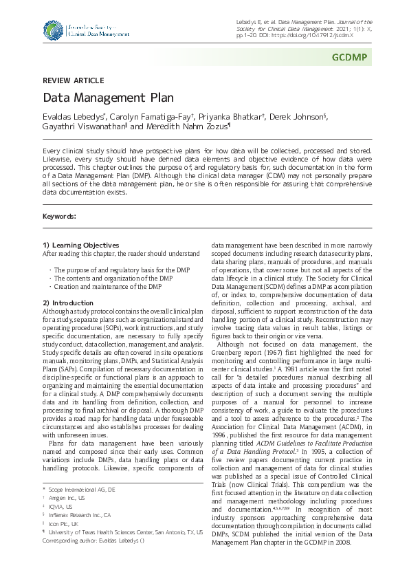 (PDF) Data Management Plan