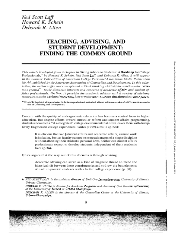 (PDF) Teaching, Advising, and Student Development: Finding the Common ...