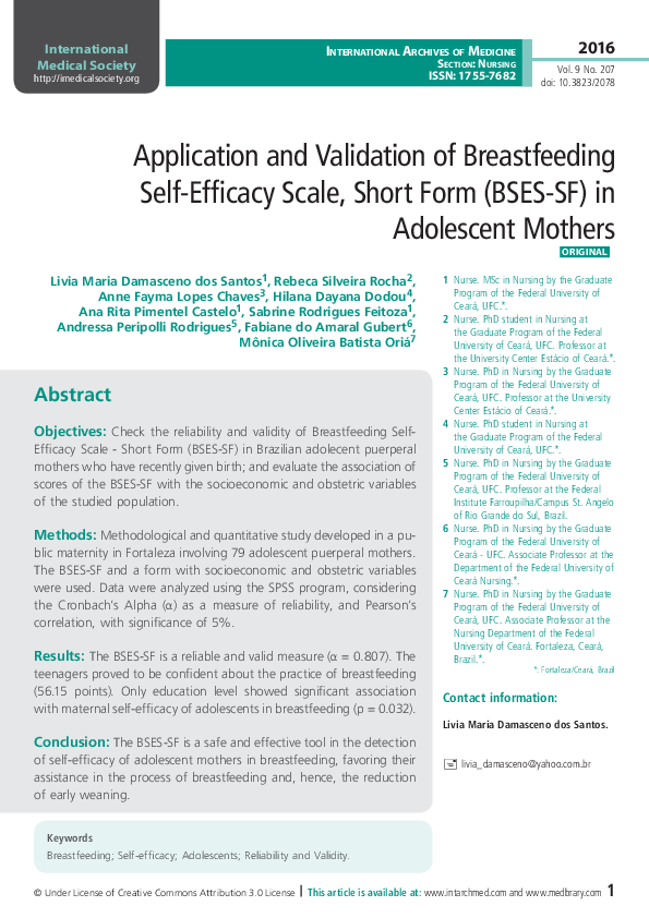 (PDF) Application and Validation of Breastfeeding Self-Efficacy Scale ...