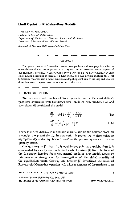 (PDF) Limit cycles in predator-prey models