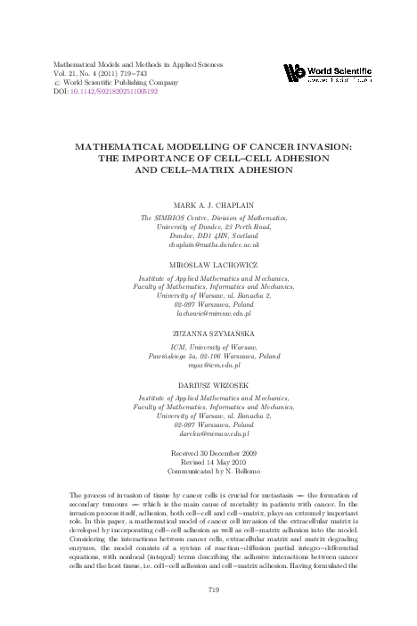 (PDF) Mathematical Modelling of Cancer Invasion: The Importance of Cell–Cell Adhesion and Cell ...