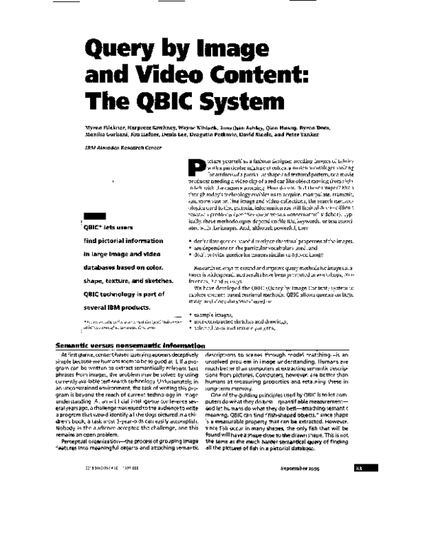 (PDF) Query by image and video content: the QBIC system