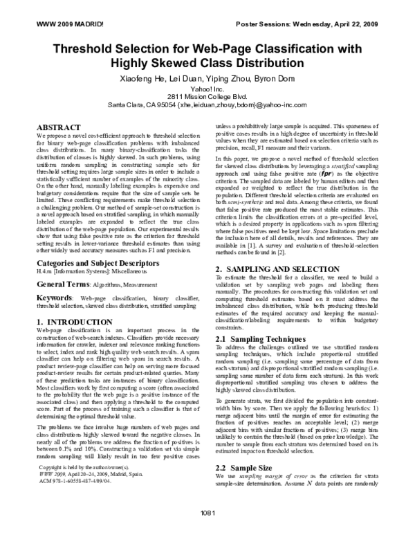 (PDF) Threshold selection for web-page classification with highly skewed class distribution