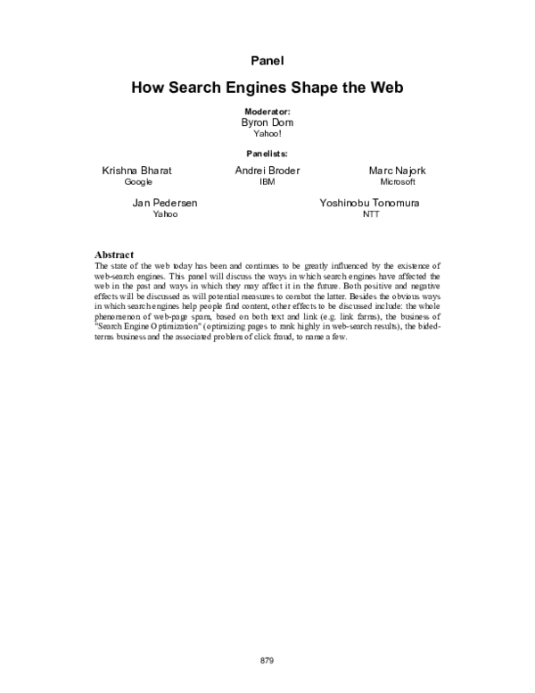 (PDF) How search engines shape the web