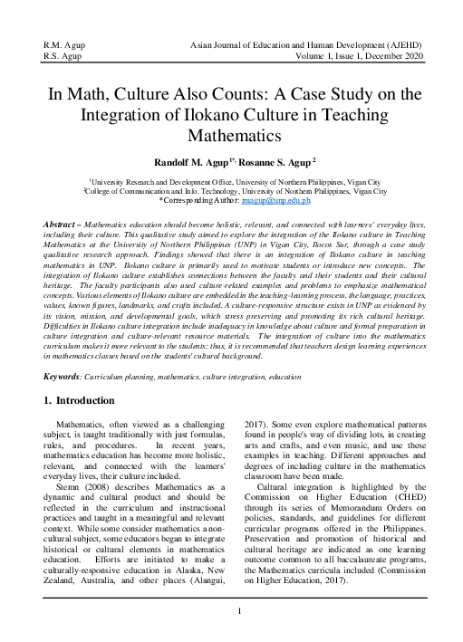 (PDF) In Math, Culture Also Counts: A Case Study on the Integration of ...