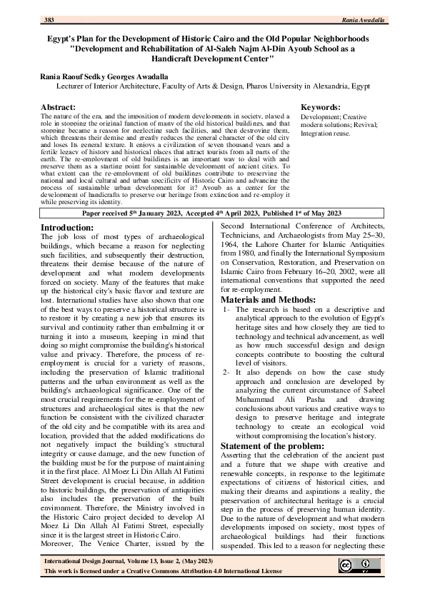 (PDF) Egypt's Plan for the Development of Historic Cairo and the Old ...