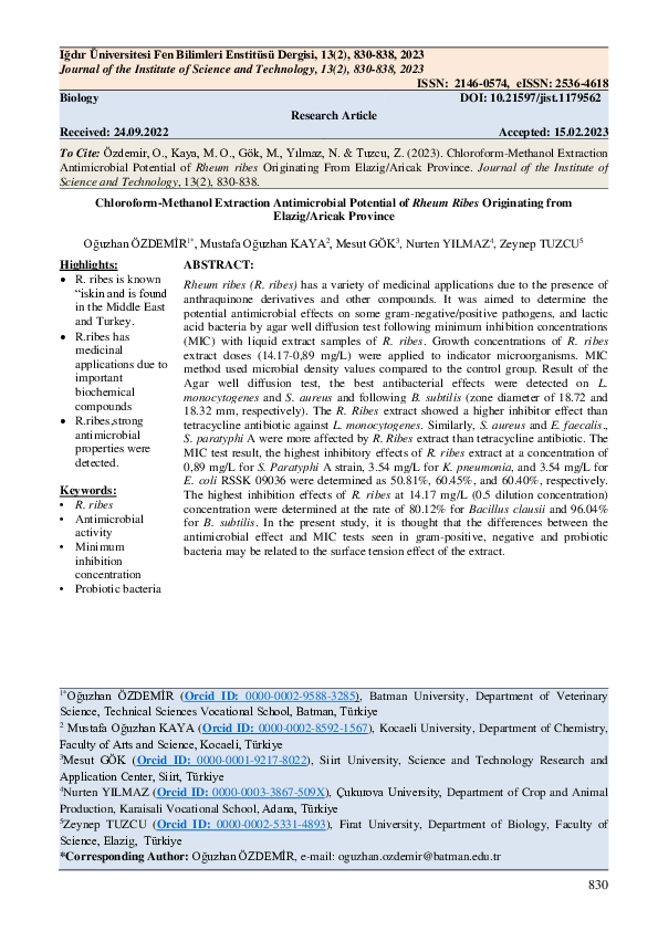 (PDF) Chloroform-Methanol Extraction Antimicrobial Potential of Rheum ...