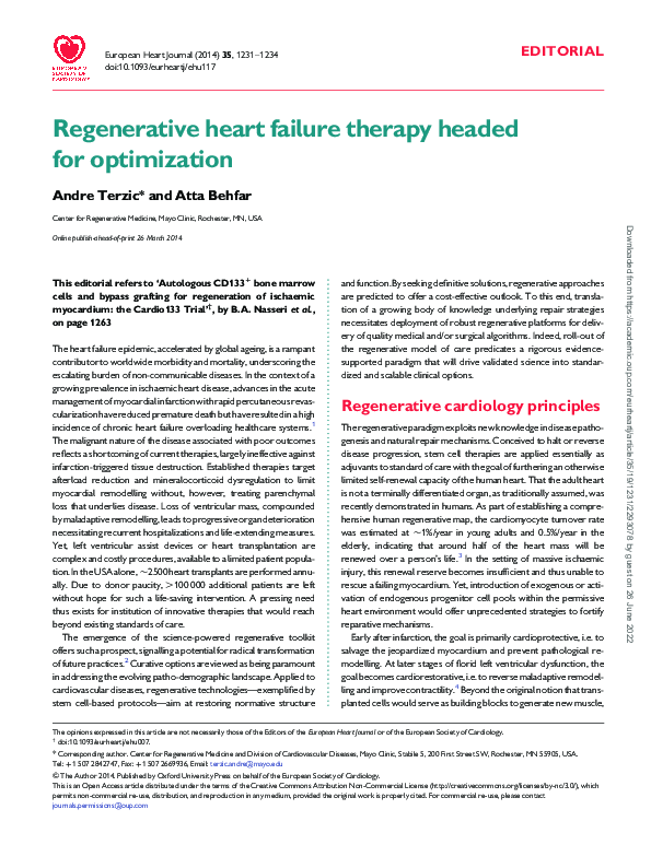 (PDF) Regenerative heart failure therapy headed for optimization | Atta Behfar - Academia.edu