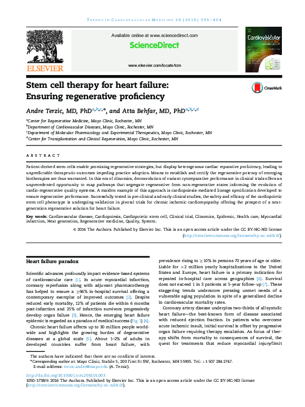 (PDF) Stem cell therapy for heart failure: Ensuring regenerative proficiency