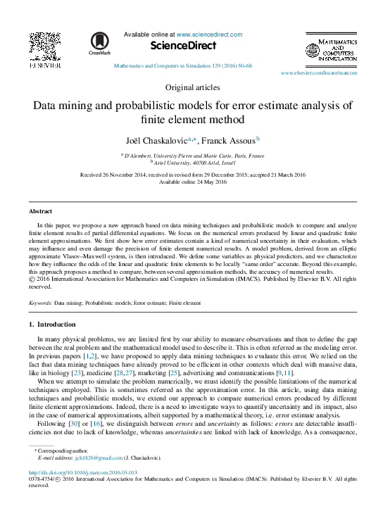 (PDF) Data mining and probabilistic models for error estimate analysis of finite element method