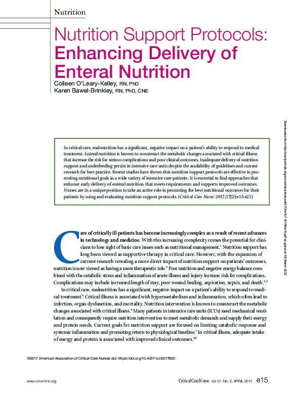 (PDF) Nutrition Support Protocols: Enhancing Delivery of Enteral Nutrition