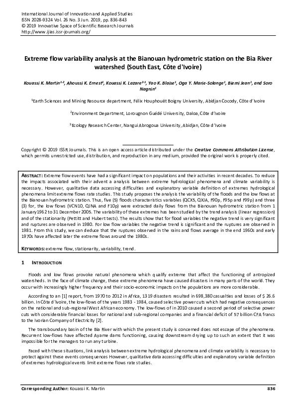 (PDF) Extreme flow variability analysis at the Bianouan hydrometric ...