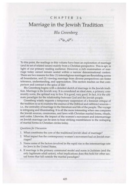 (PDF) Blu Greenberg, “Marriage in the Jewish Tradition,” in Kieran ...