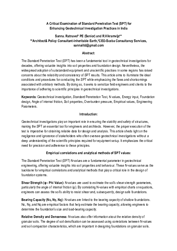 (PDF) A Critical Examination of Standard Penetration Test (SPT) for ...