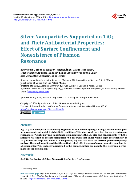 (PDF) Silver Nanoparticles Supported on TiO 2 and Their Antibacterial Properties: Effect of ...