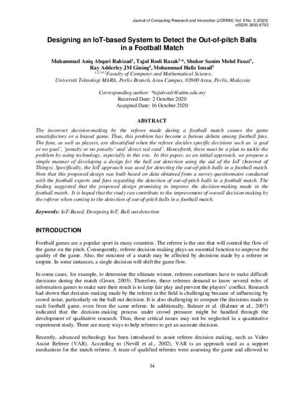 (PDF) Designing an IoT-based System to Detect the Out-of-pitch Balls in a Football Match