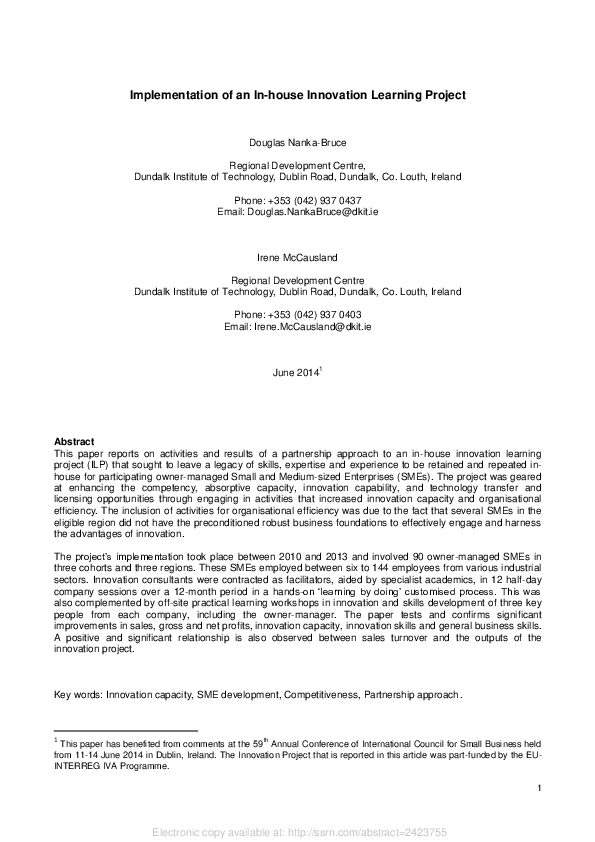 (PDF) Implementation of an In-House Innovation Learning Project ...