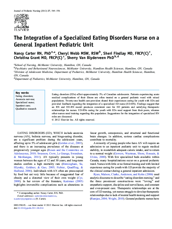 (PDF) The Integration of a Specialized Eating Disorders Nurse on a ...