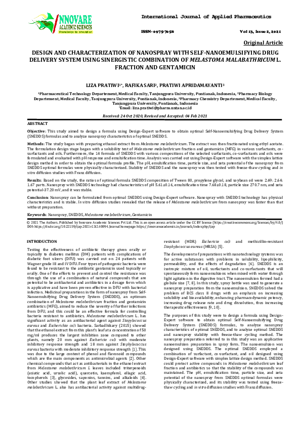 Pdf Design And Characterization Of Nanospray With Self Nanoemulsifying Drug Delivery System