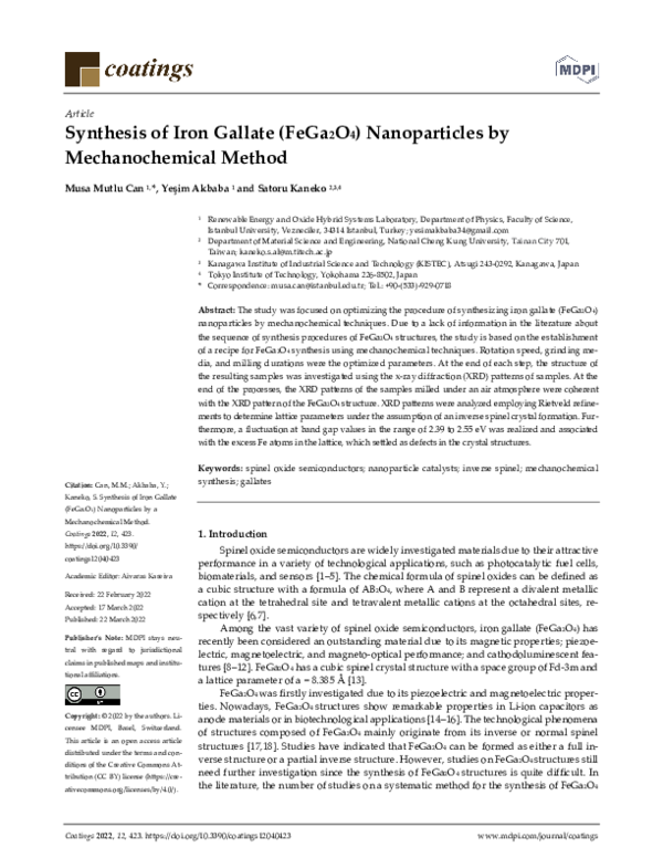 (PDF) Synthesis of Iron Gallate (FeGa2O4) Nanoparticles by ...