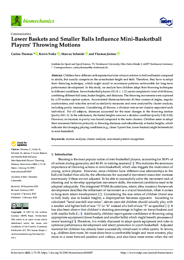 (PDF) Lower Baskets and Smaller Balls Influence Mini-Basketball Players ...