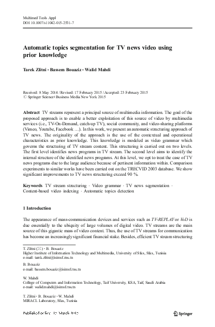 (PDF) Automatic topics segmentation for TV news video using prior knowledge