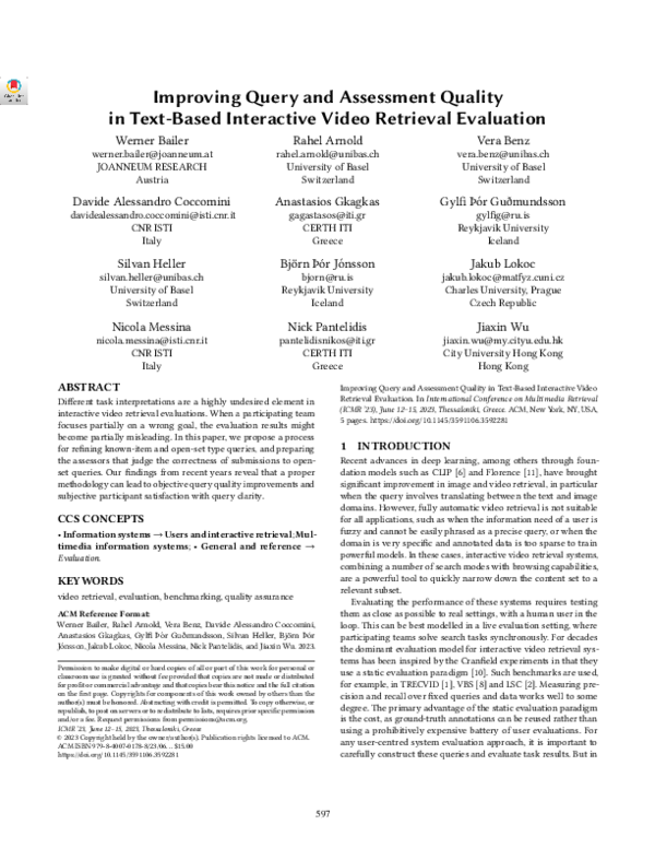 (PDF) Improving Query and Assessment Quality in Text-Based Interactive Video Retrieval Evaluation