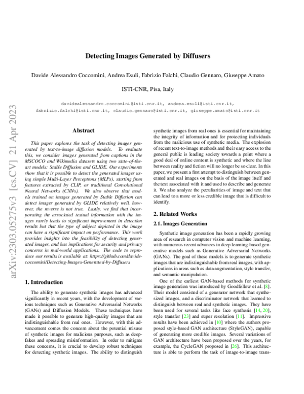 (PDF) Detecting Images Generated by Diffusers
